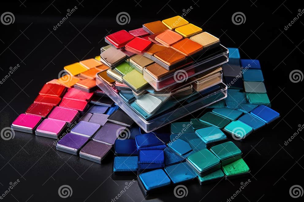 Stack of Colorful Palettes for Bold and Daring Makeup Look Stock ...
