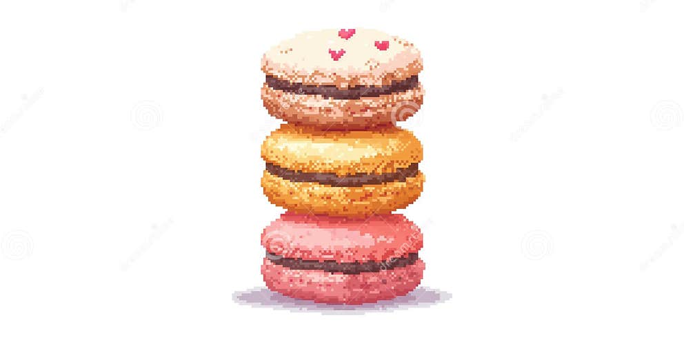 Stack of Colorful Pixel Art Macarons Isolated on Transparent Background ...