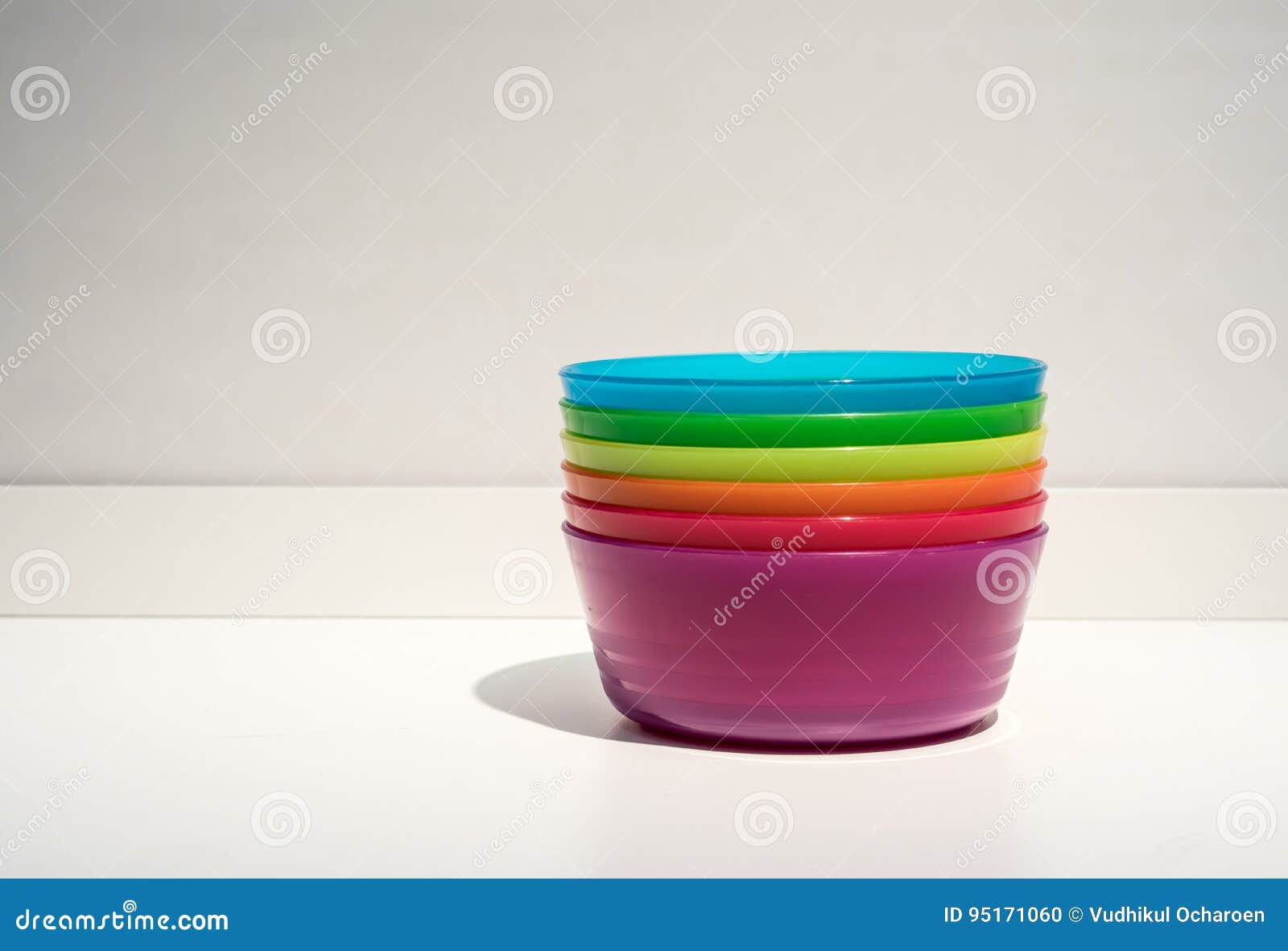Stack of Colorful Plastic Bowls Stock Photo - Image of dish, food: 95171060