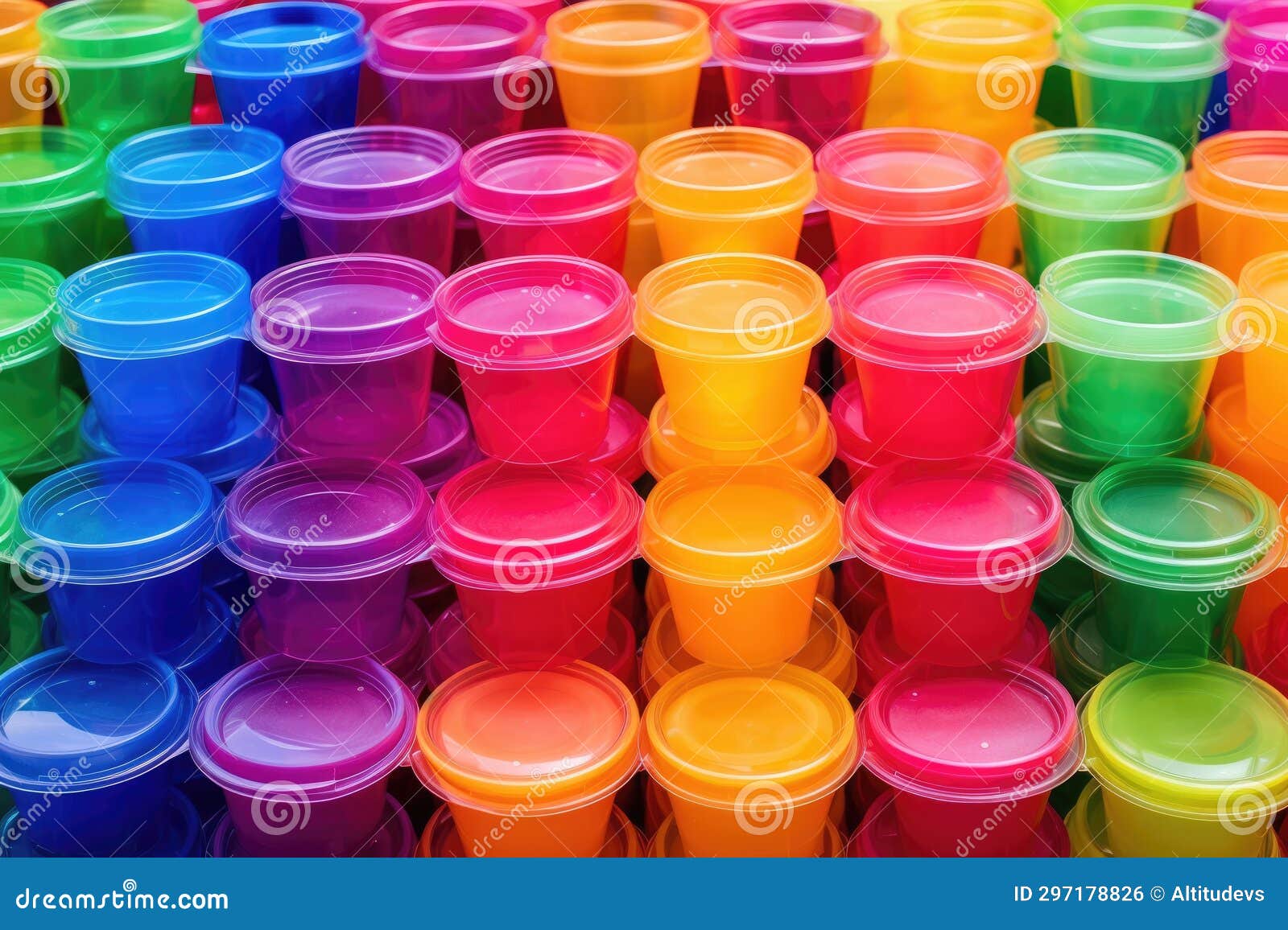 Stack of Colorful Plastic Containers with Attached Lids Stock Photo ...