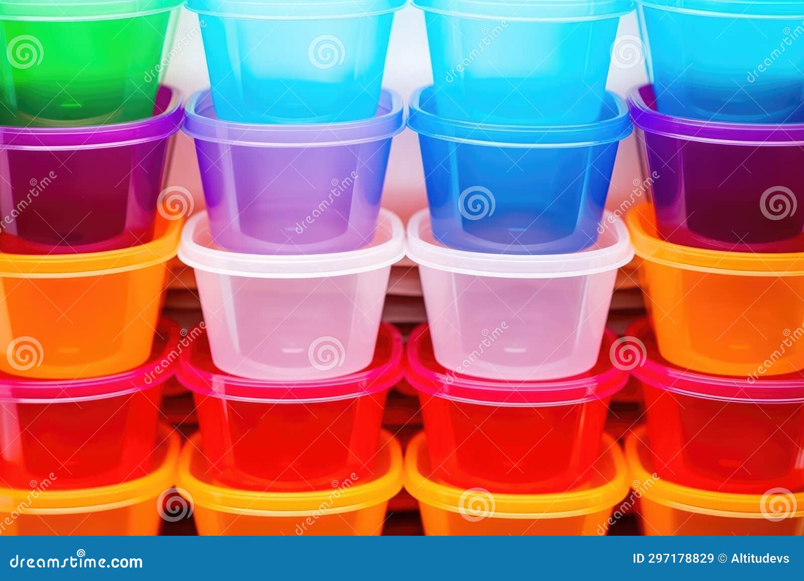 Stack of Colorful Plastic Containers with Attached Lids Stock Image ...