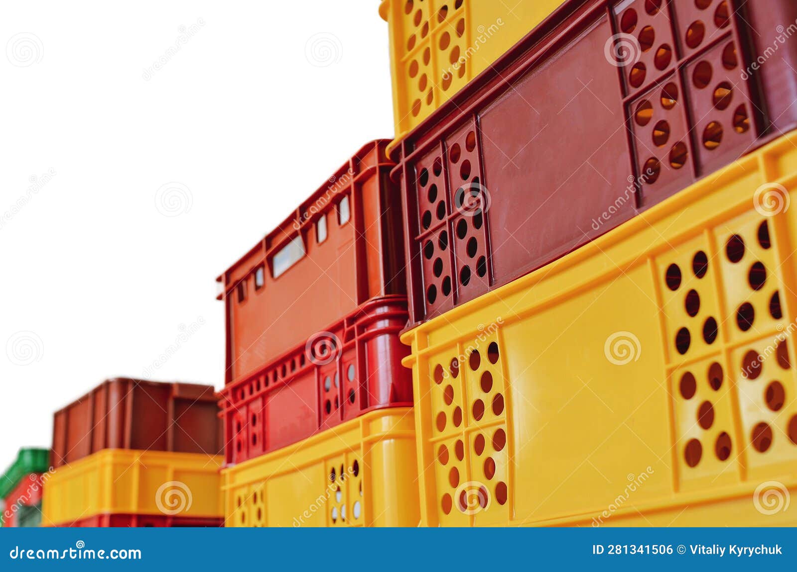 Stack of Colorful Plastic Crates or Boxes for Transporting Bakery and ...