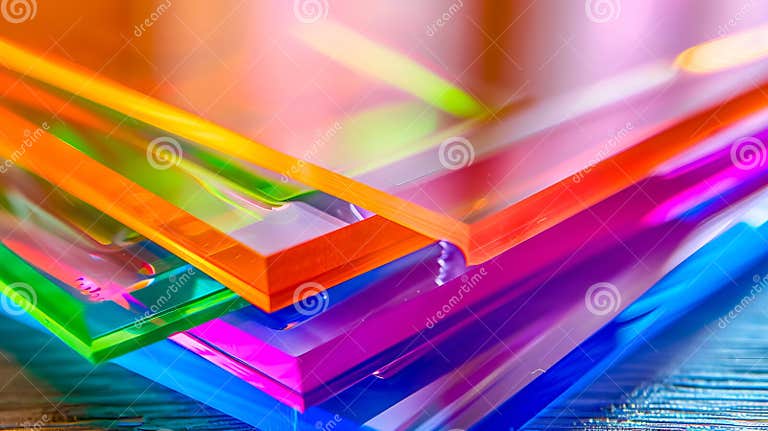 A Stack of Colorful Plastic Sheets on a Wooden Table Stock Image ...