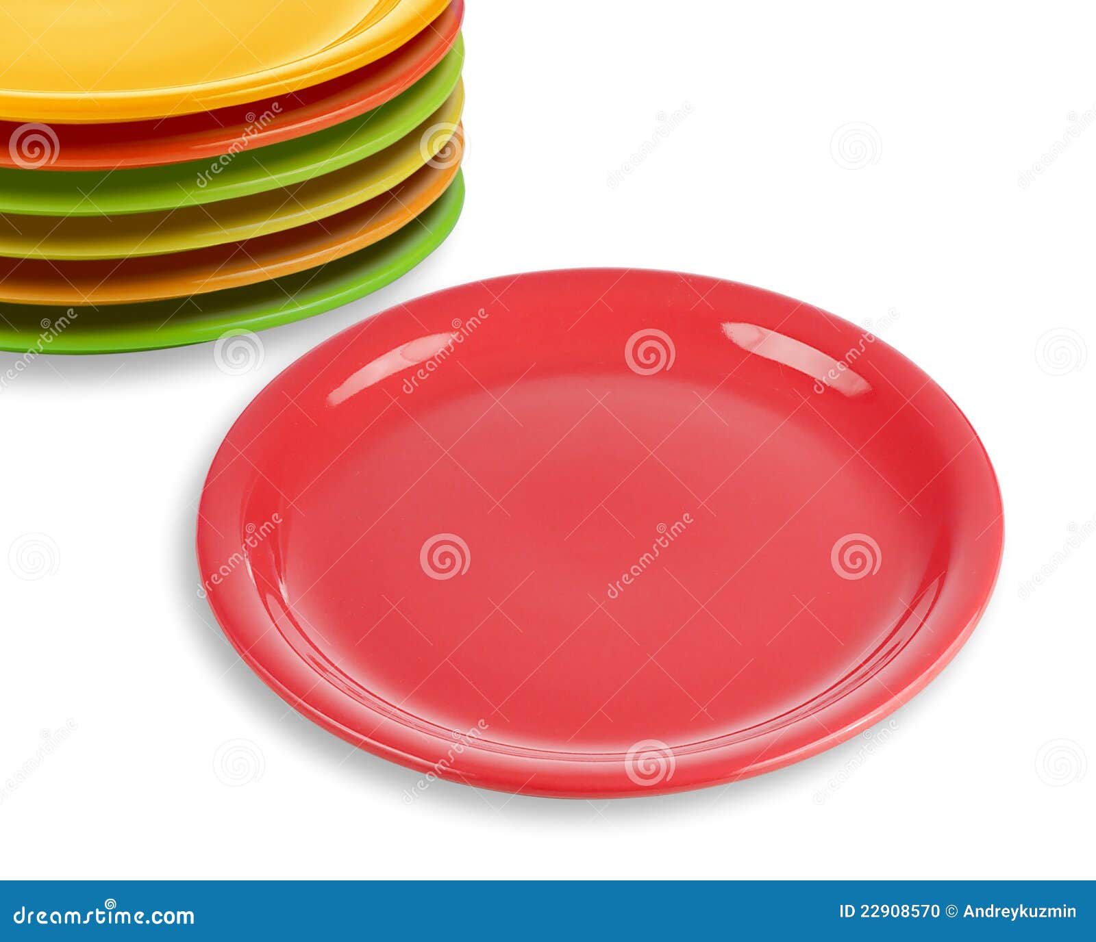 Stack of Colorful Plates with Empty Red One Stock Photo - Image of ...