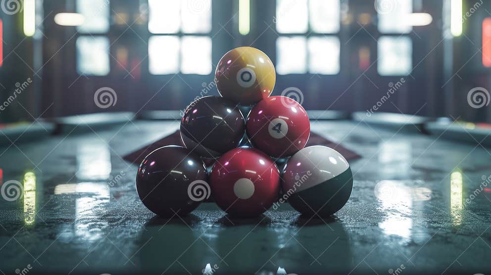 A Stack of Colorful Pool Balls Resting on the Surface of a Pool Table ...