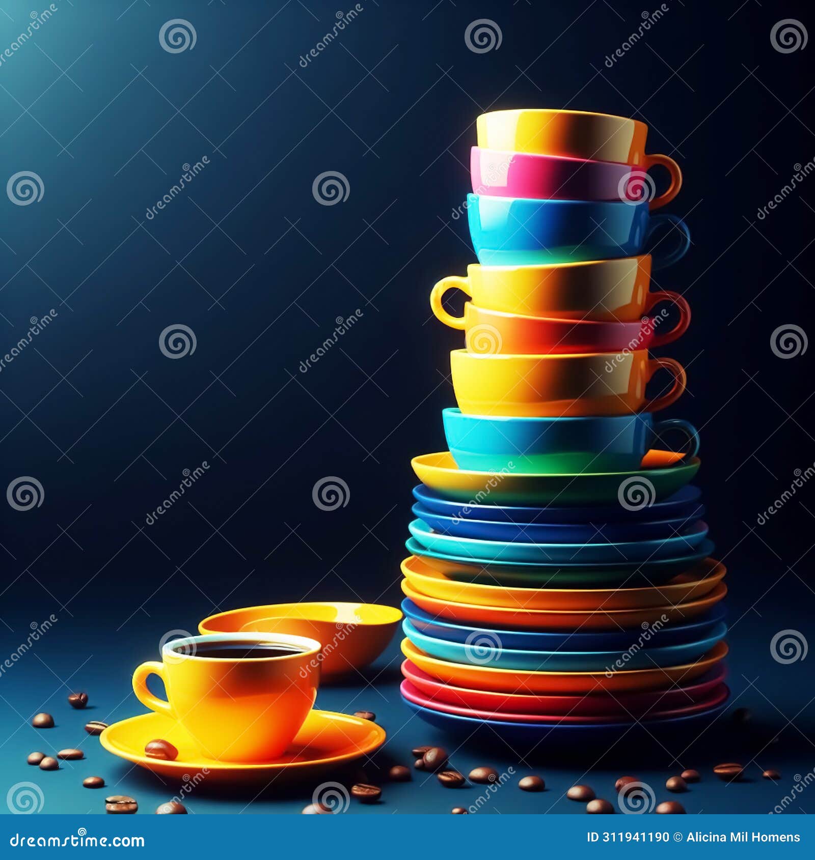 Stack of Colorful Porcelain Cups and Plates. AI Generated Stock ...