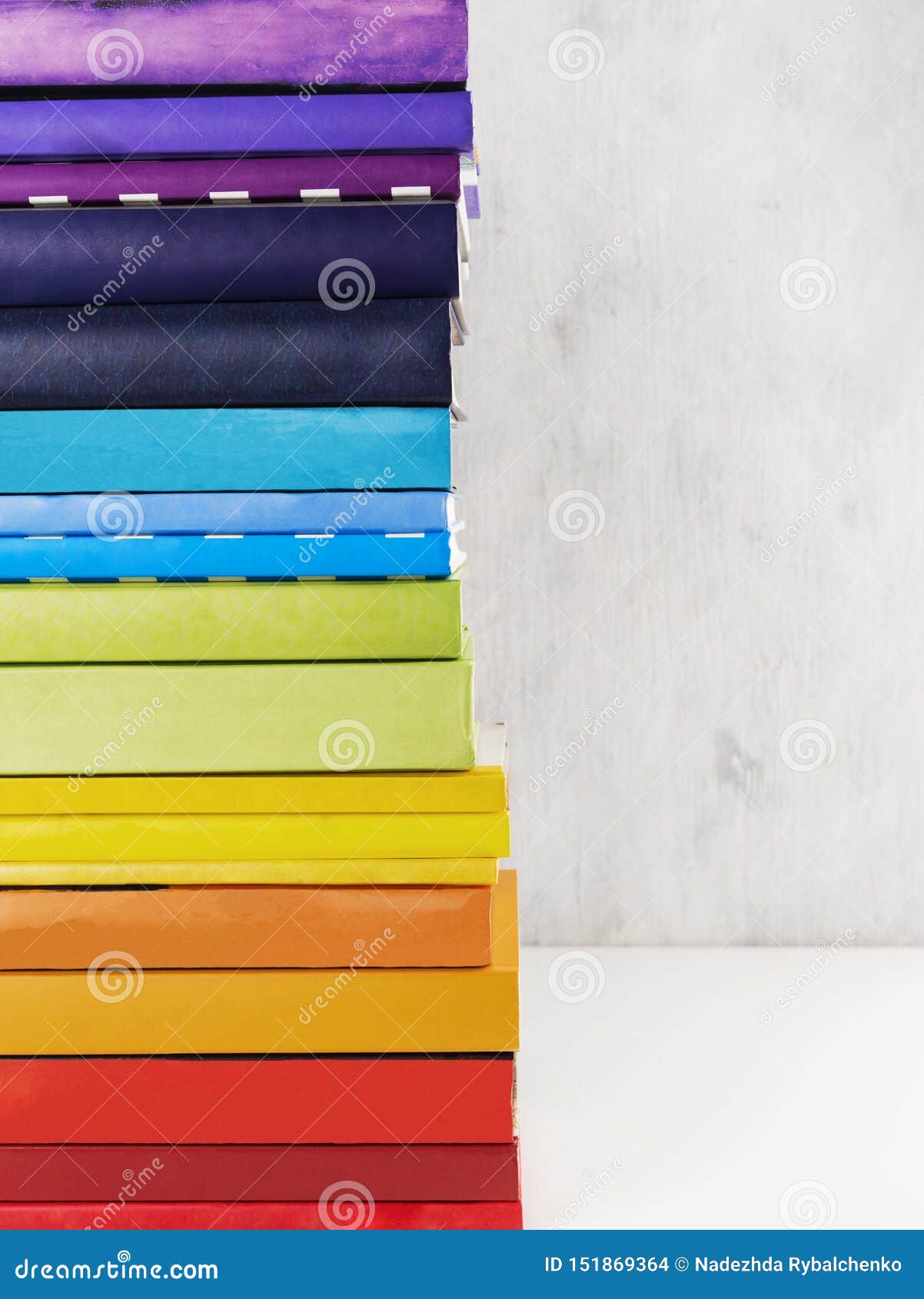 Stack of Colorful Rainbow Books on White Background. Copy Space Stock ...