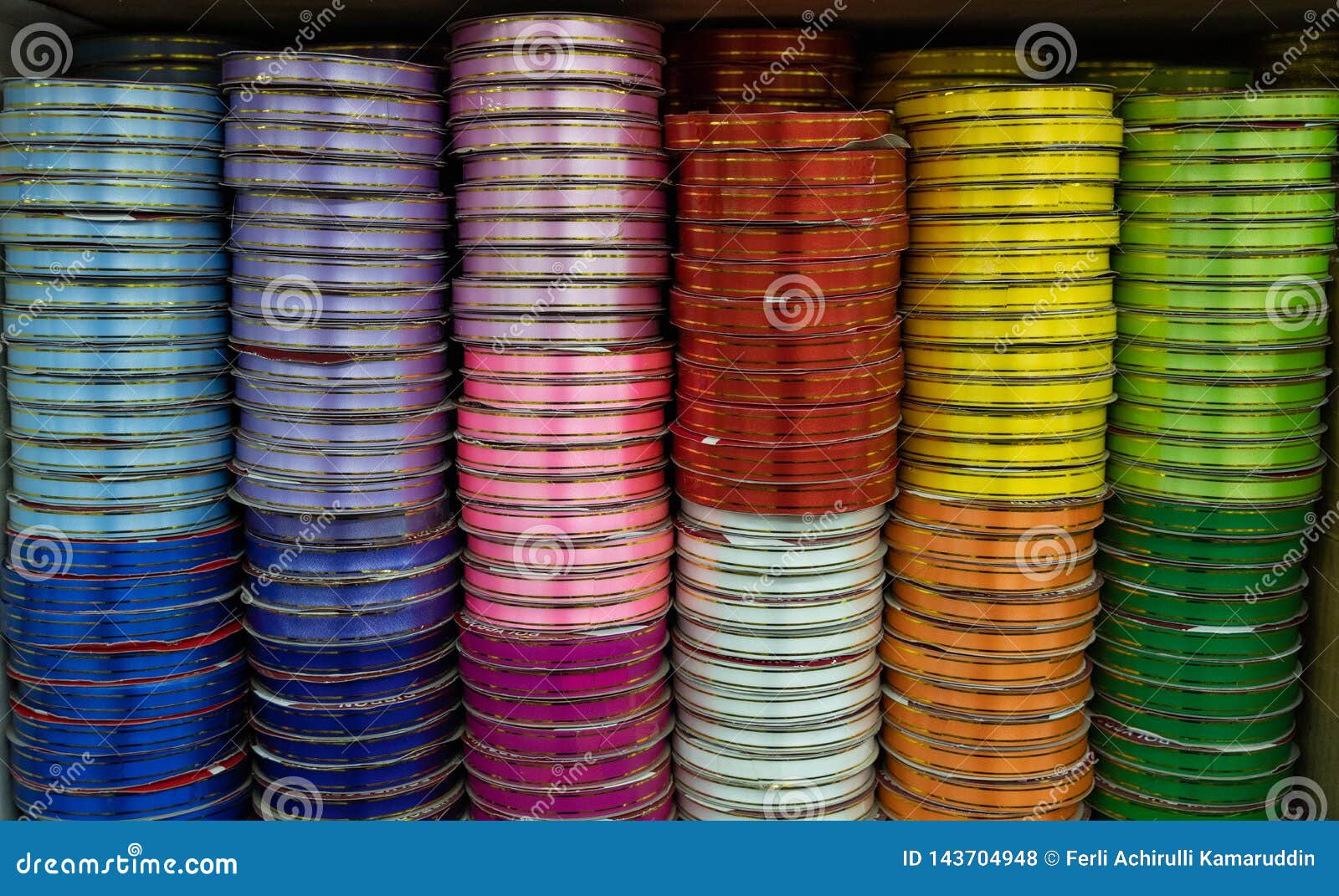 Stack of colorful ribbon stock photo. Image of gray - 143704948