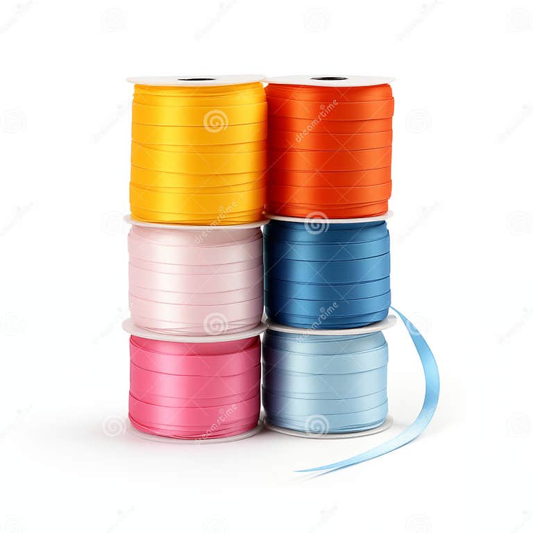Stack of Colorful Ribbon Rolls on White Background Stock Illustration ...