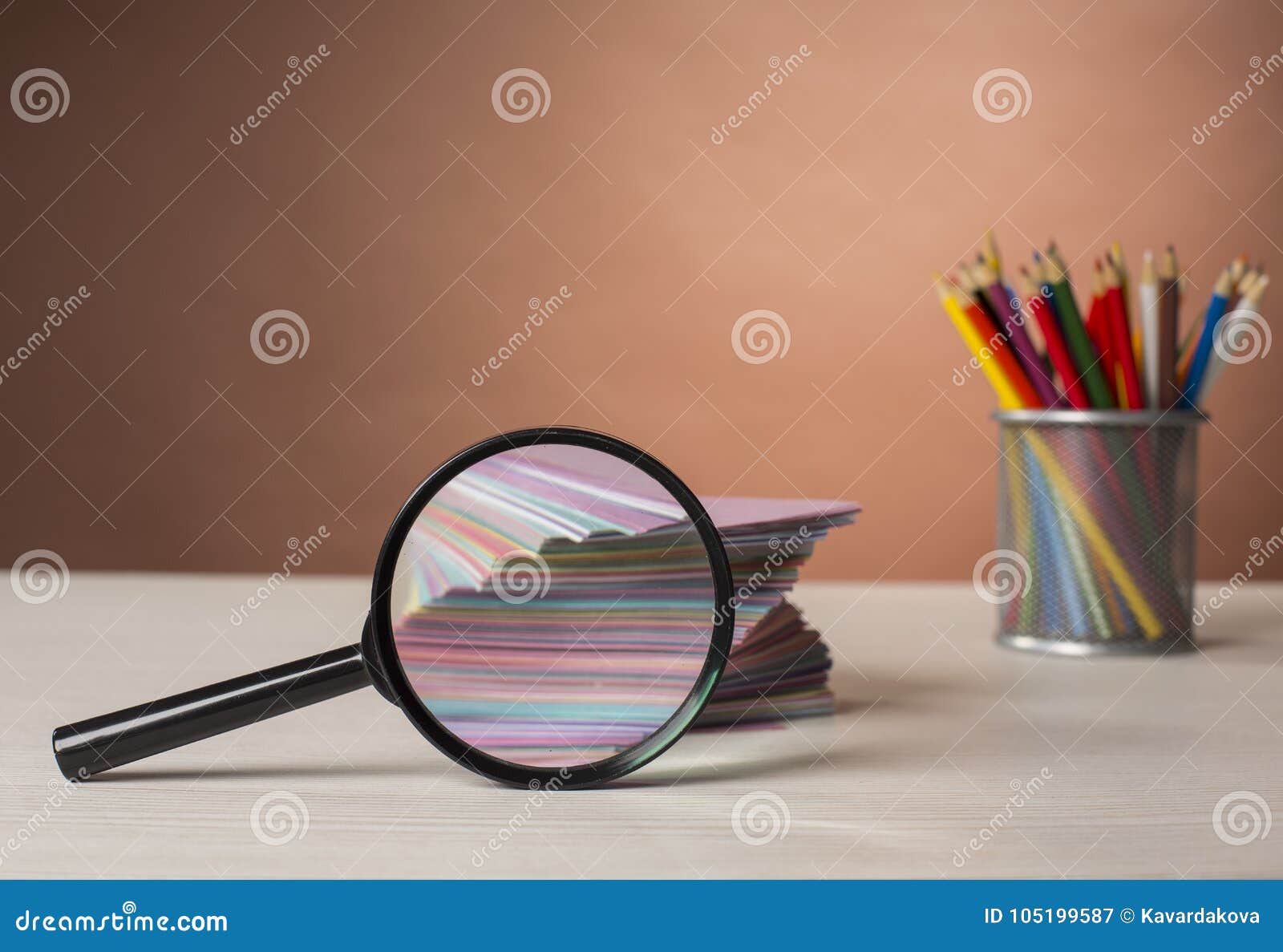 Stack of Colorful Stickers and Magnifying Glass Stock Image - Image of ...