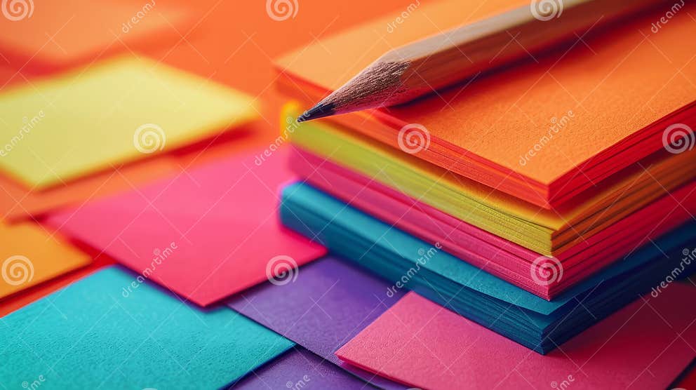 Stack of Colorful Sticky Notes with a Pencil on a Desk. Stock Photo ...