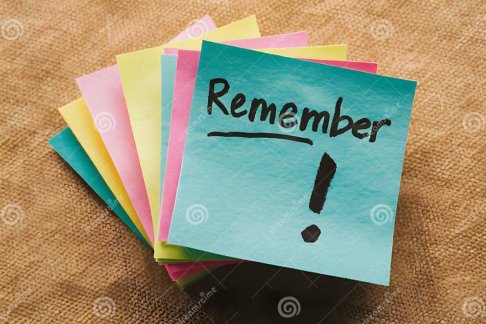 Colorful Sticky Notes with REMEMBER Written in Black on Turquoise Note ...