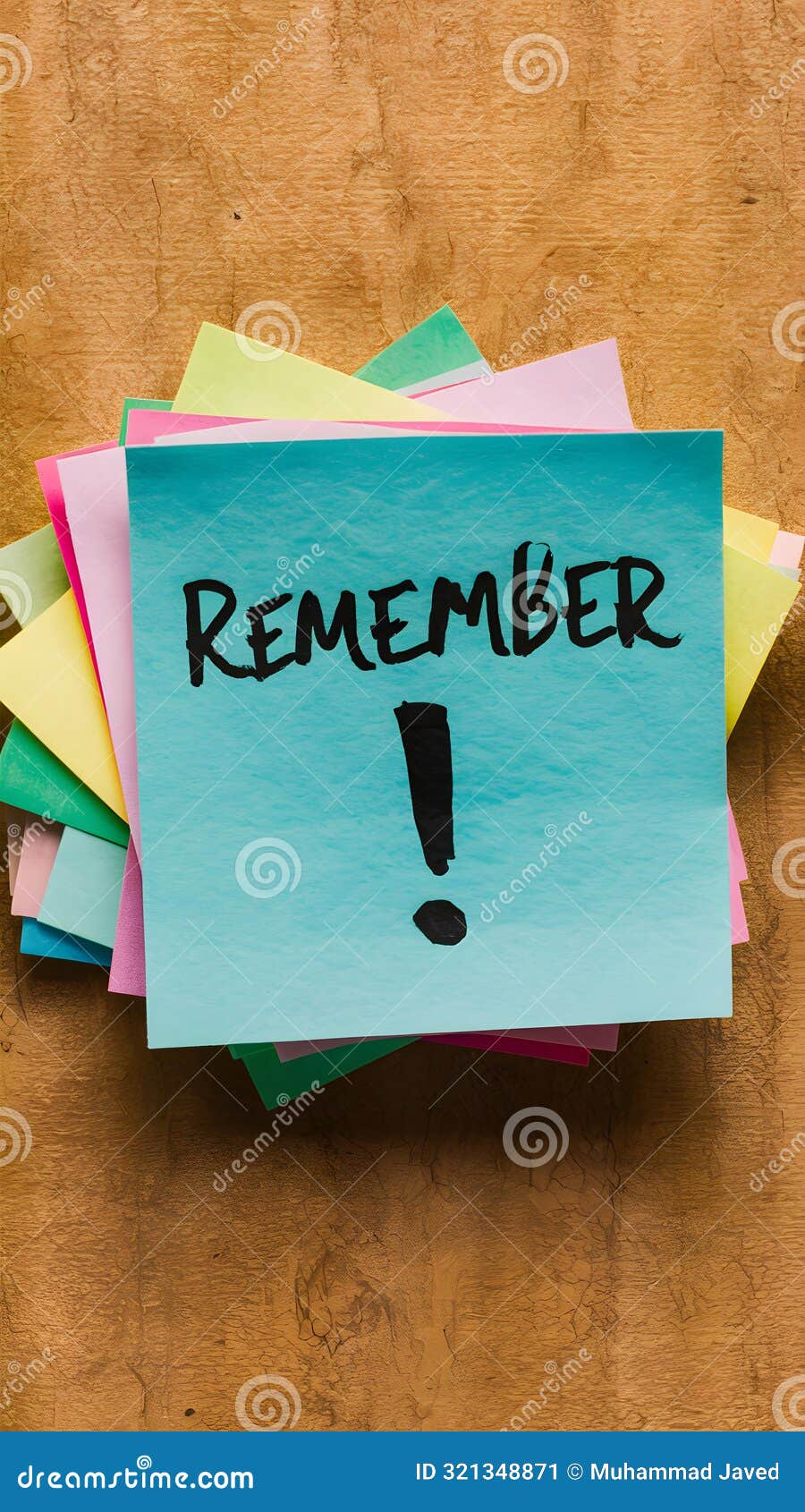 Colorful Sticky Notes with REMEMBER Written in Black on Turquoise Note ...