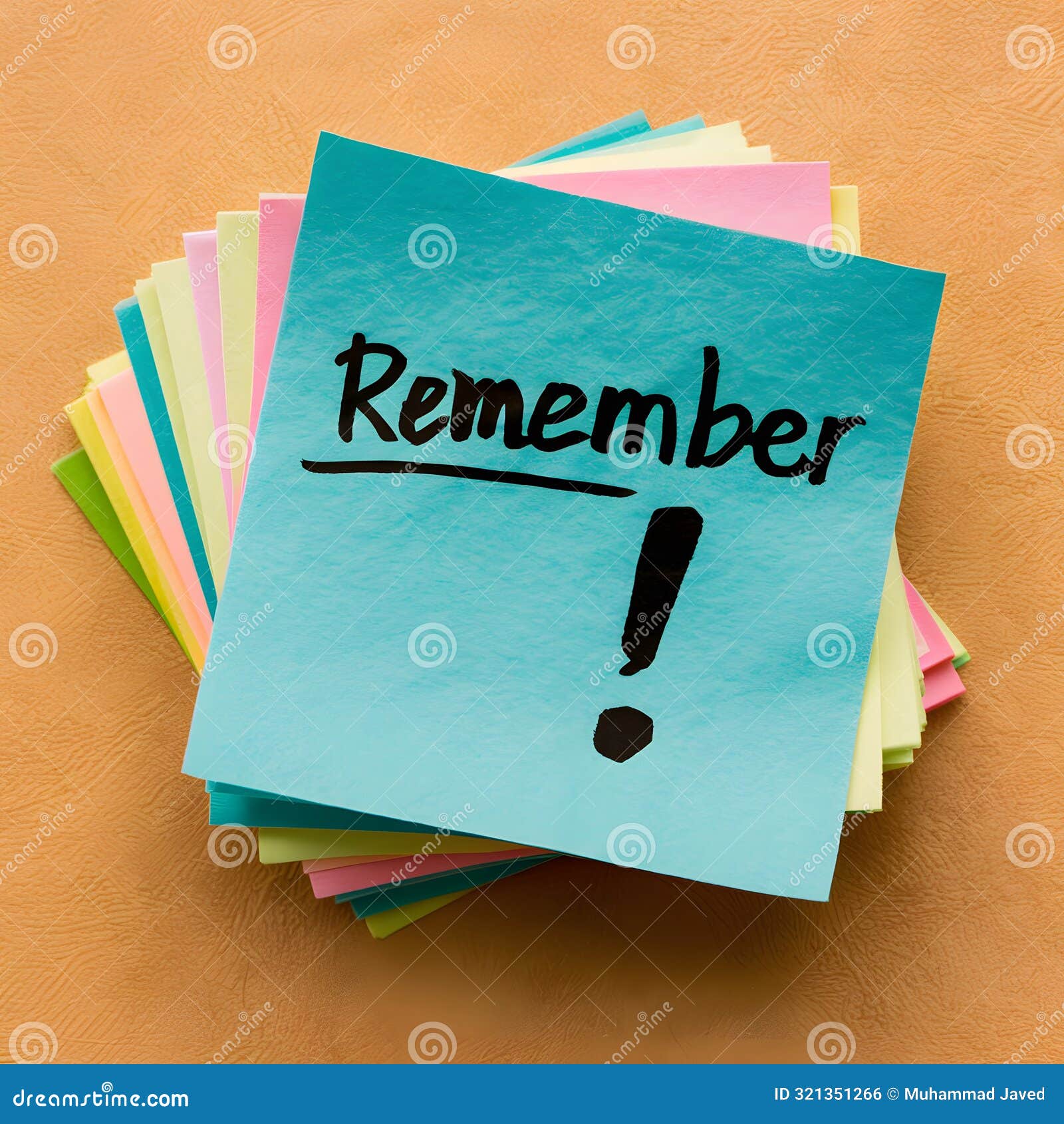 Colorful Sticky Notes with REMEMBER Written in Black on Turquoise Note ...