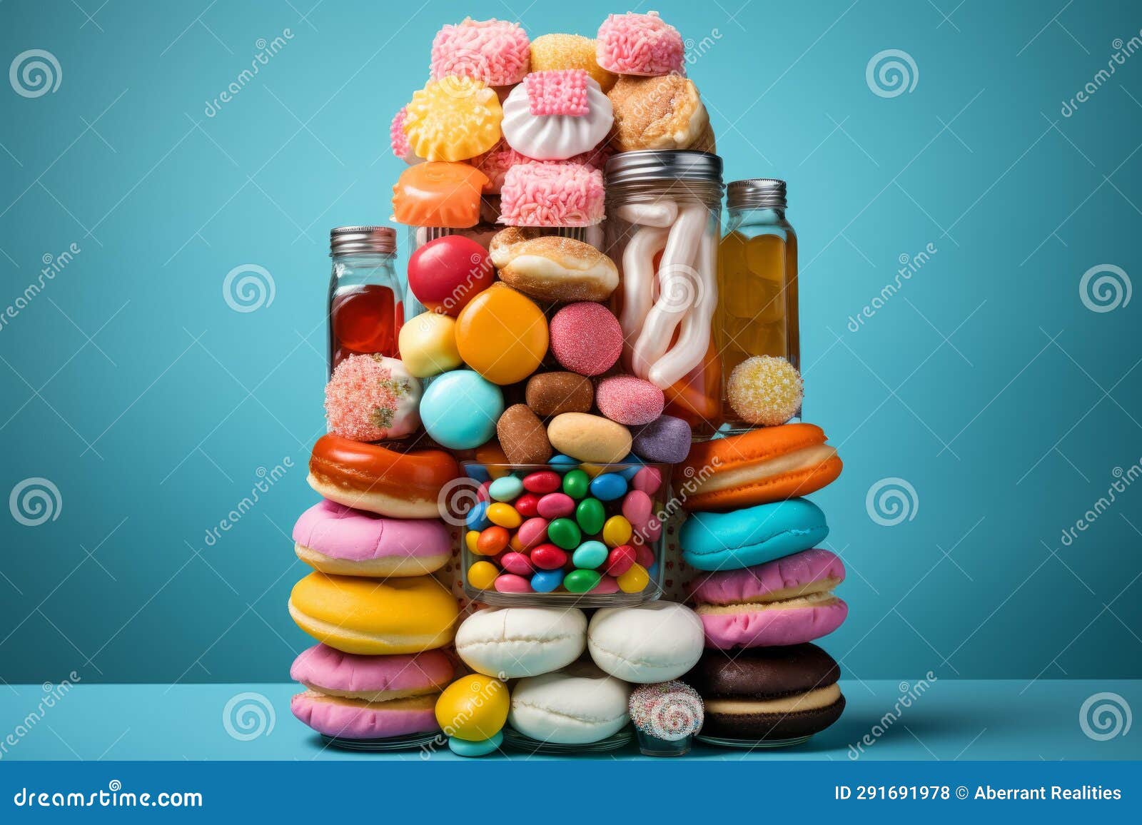 A Stack of Colorful Sweets on a Blue Background Stock Illustration ...