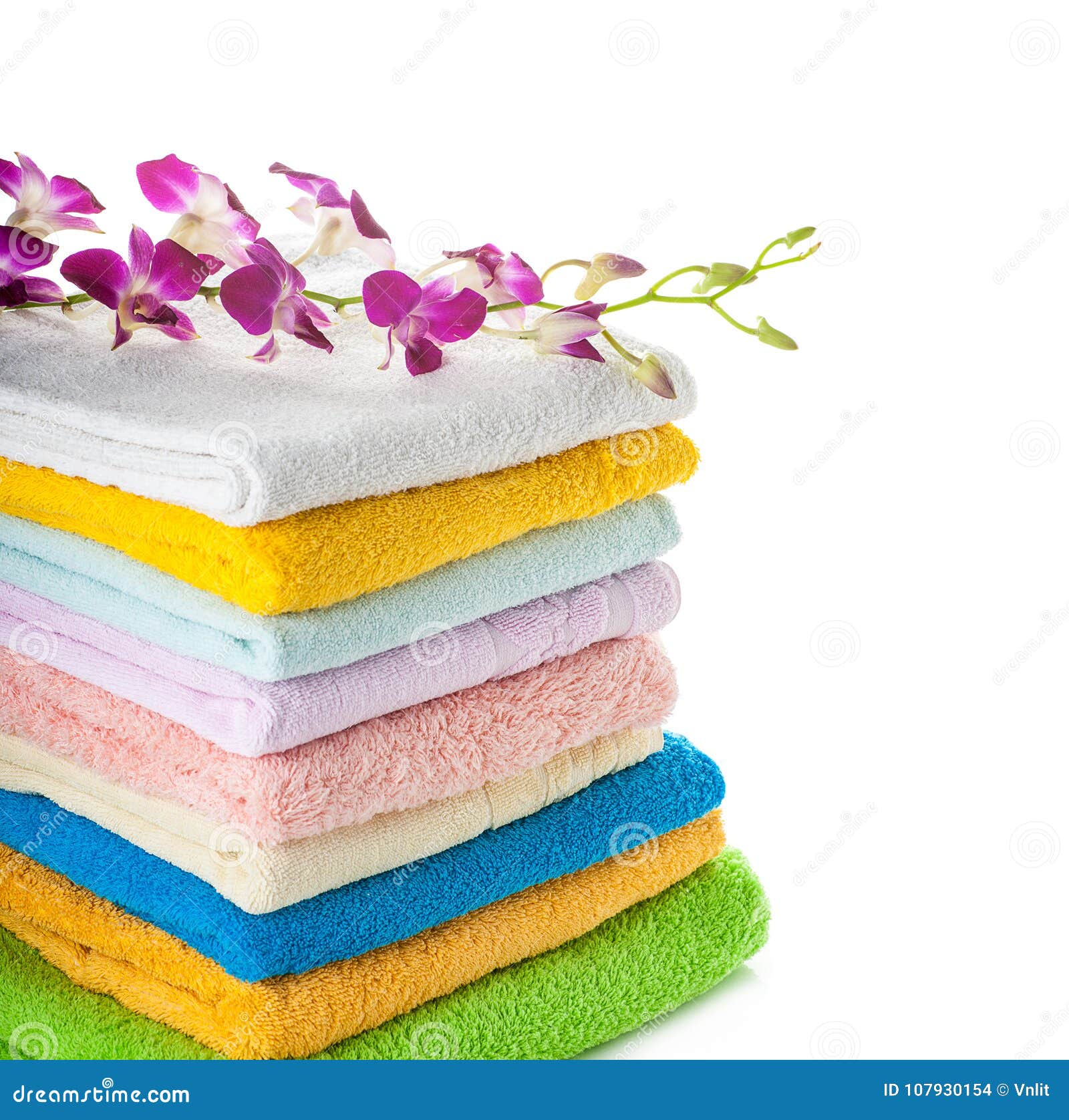 Stack of colorful towels stock photo. Image of downy - 107930154
