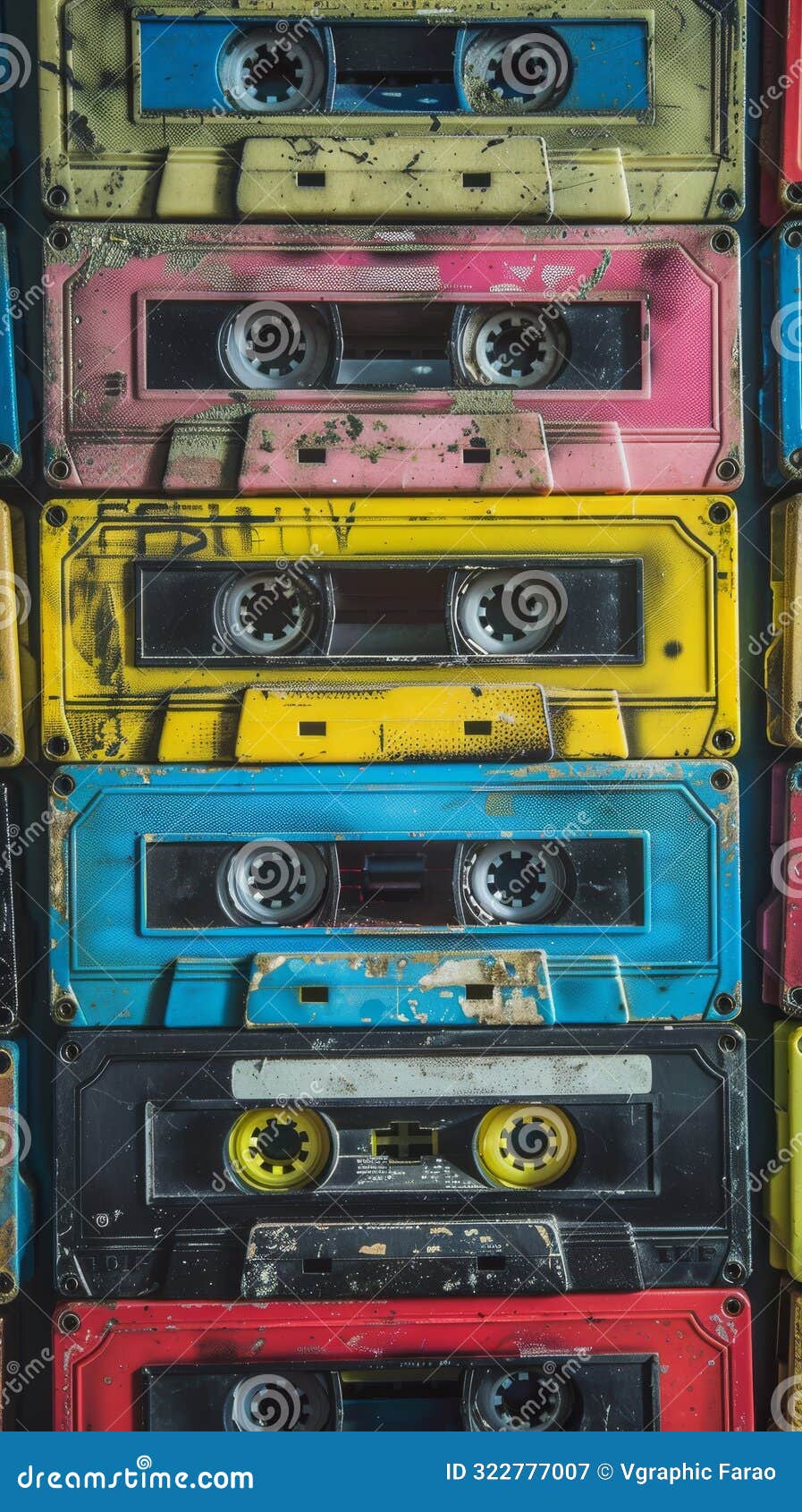 Stack of Colorful Vintage Cassette Tapes with Signs of Wear Stock Image ...