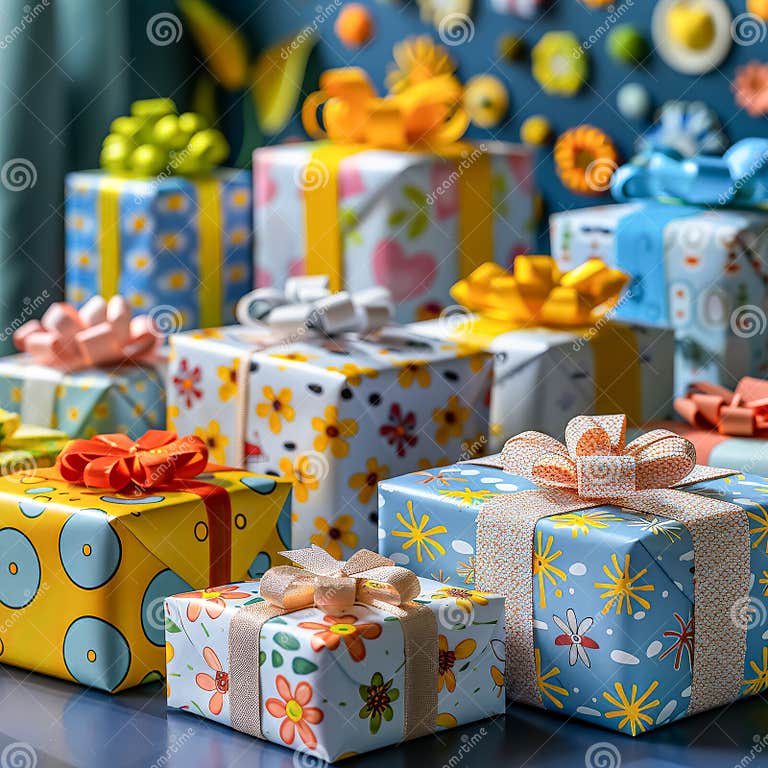 A Stack of Colorful Wrapping Paper with Various Patterns and Designs ...