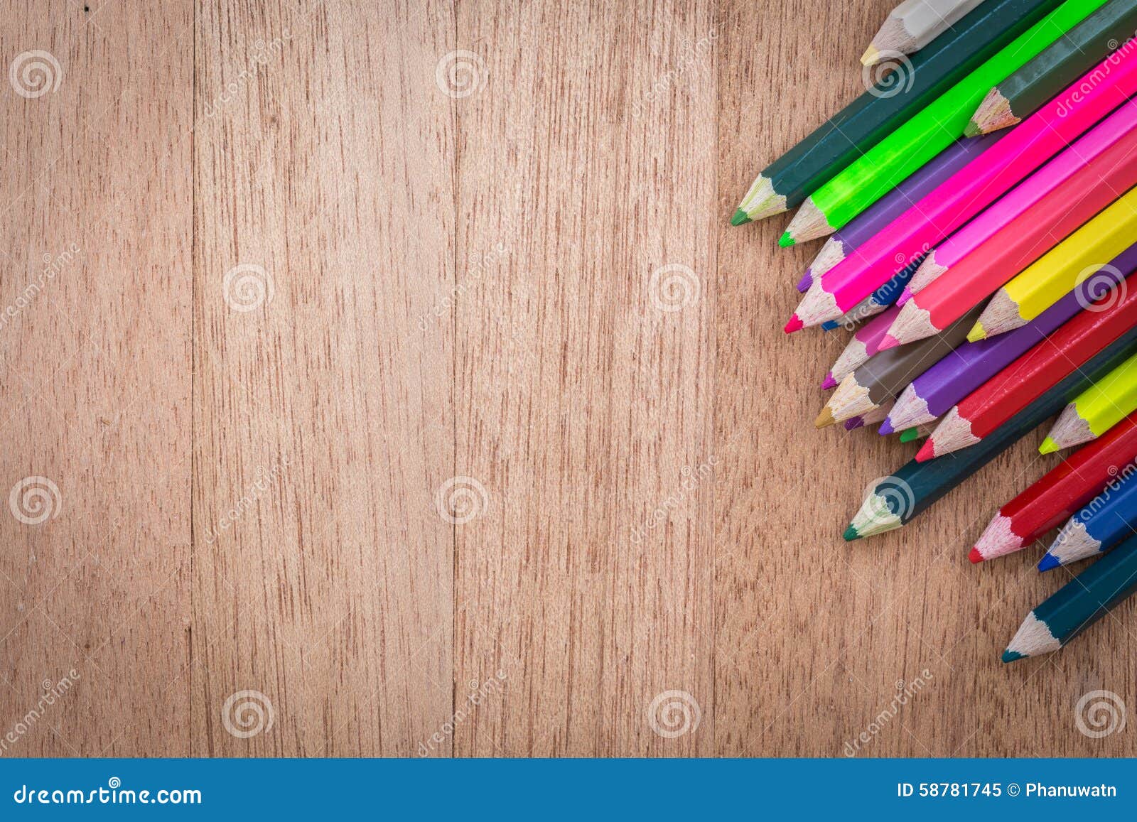 Stack Colour Pencils on Wooden Background Stock Image - Image of ...