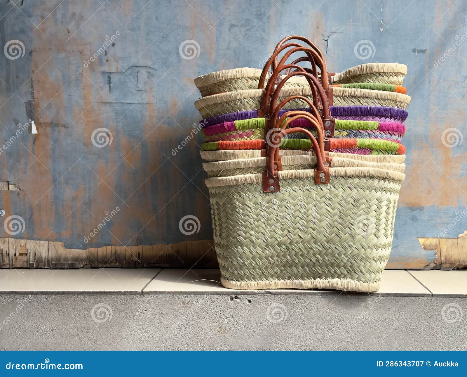 Stack of Coloured Woven Baskets Stock Image - Image of retail, floor ...