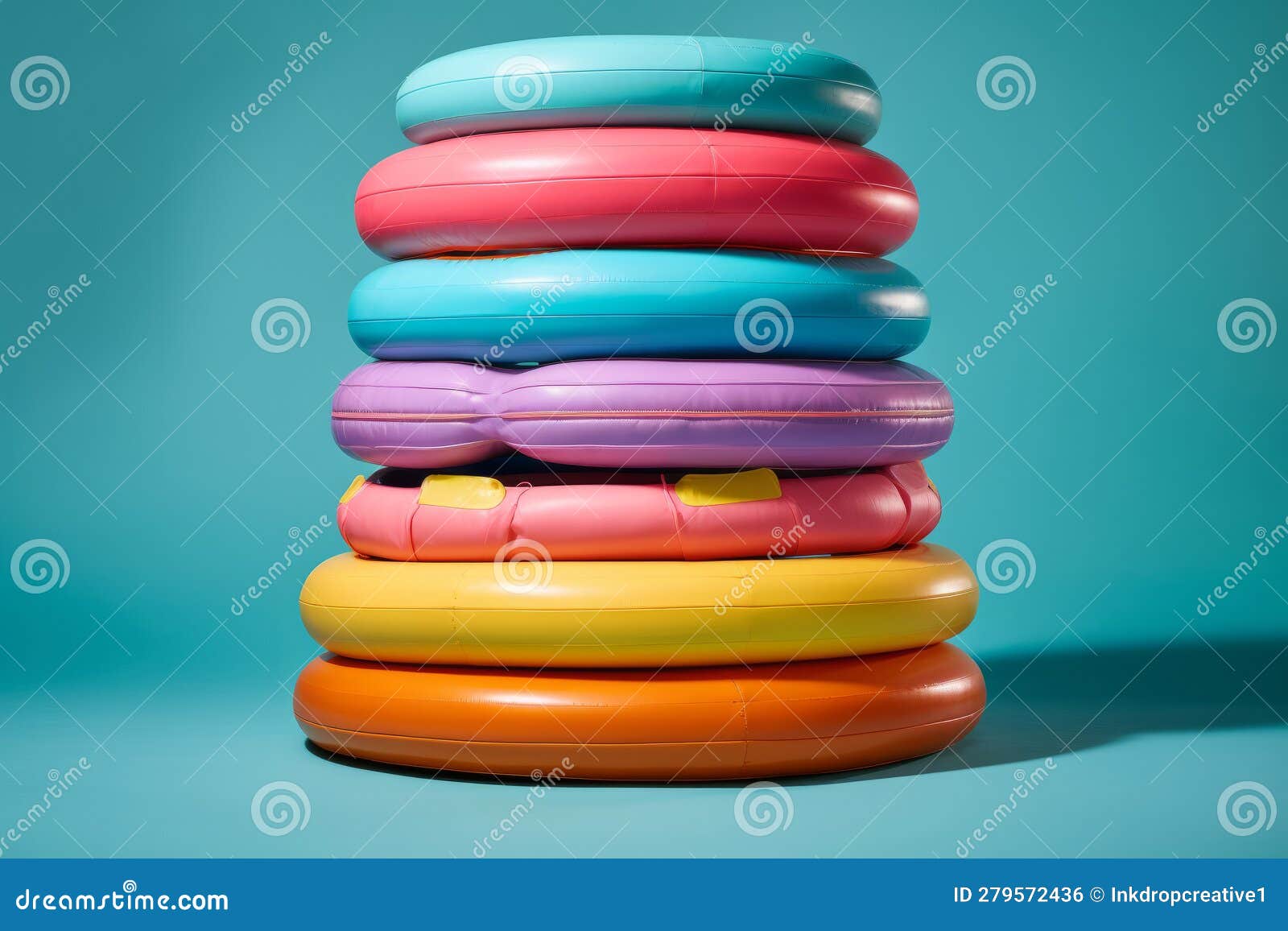 A Stack of Colourful Summer Swimming Pool Floats. Generative Ai Stock ...