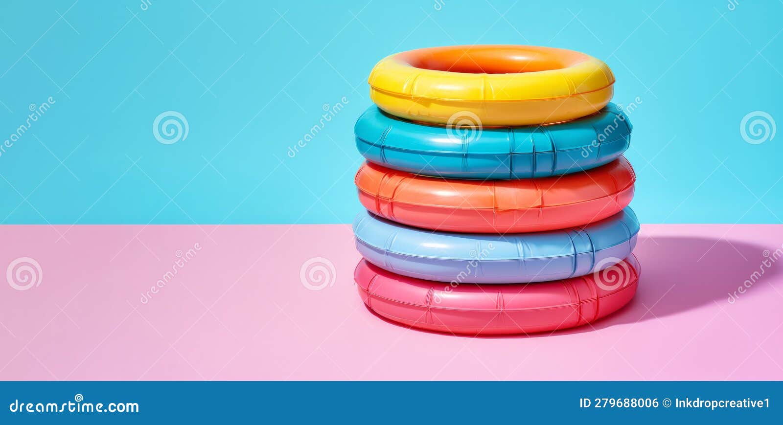 A Stack of Colourful Summer Swimming Pool Floats. Generative Ai Stock ...