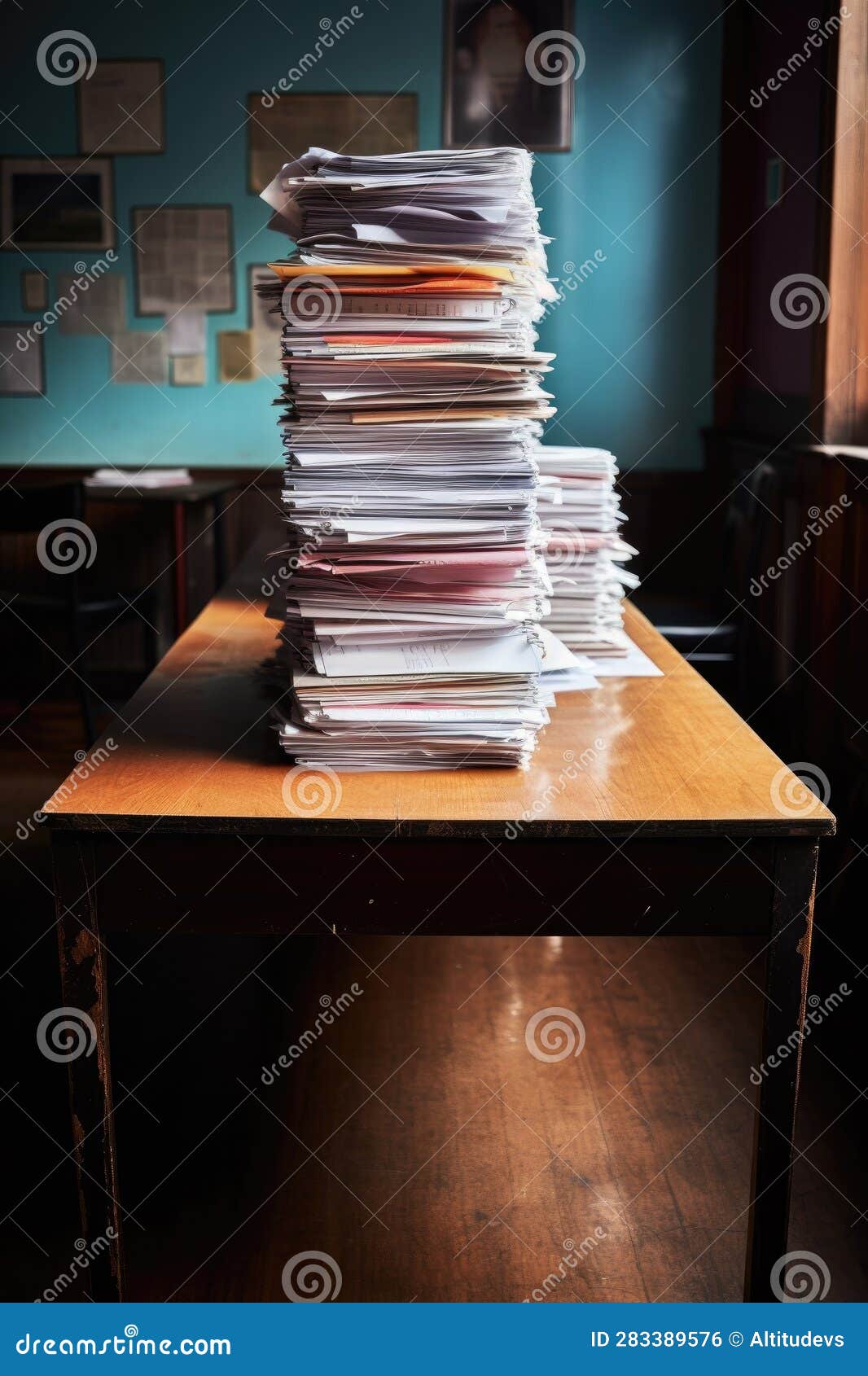 Stack of Completed Survey Forms on a Desk Stock Illustration ...