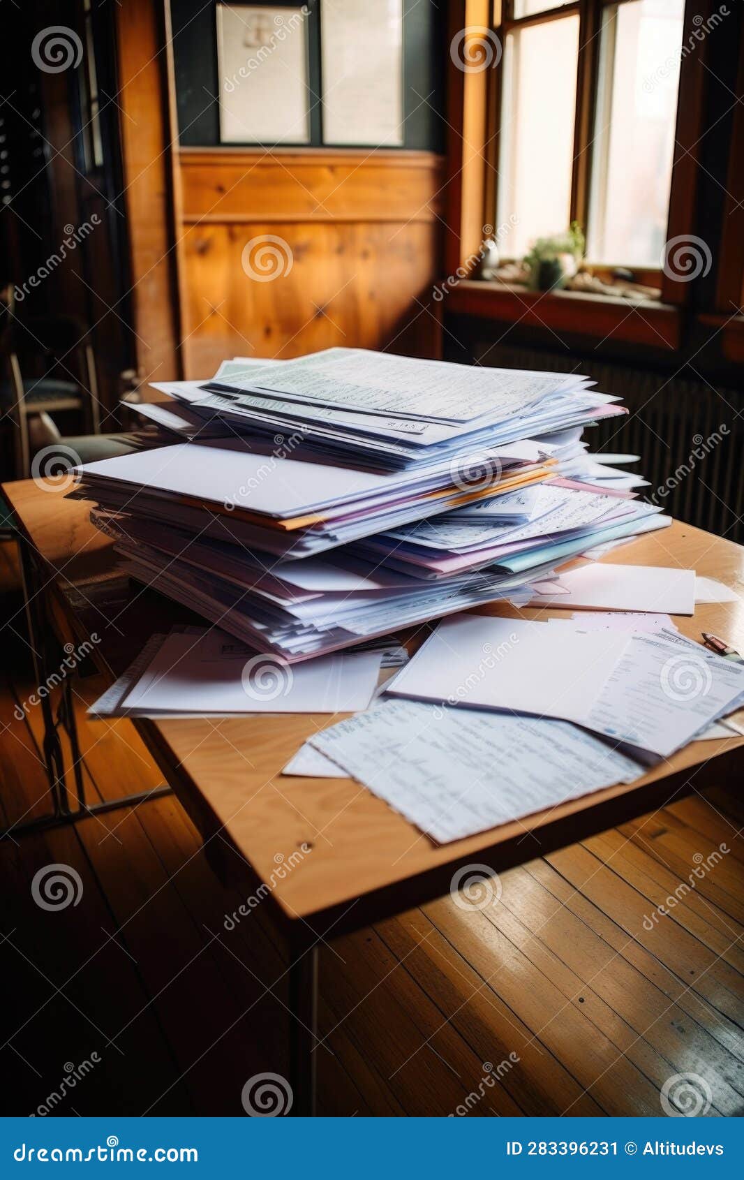 Stack of Completed Survey Forms on a Desk Stock Illustration ...