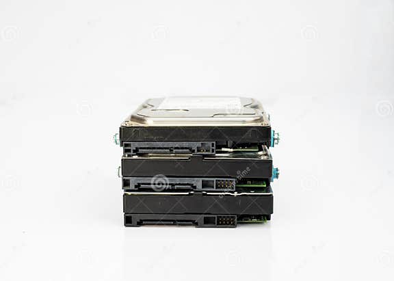 Stack of Computer Internal 3.5 Inch Hard Disk Drives on Isolated White ...