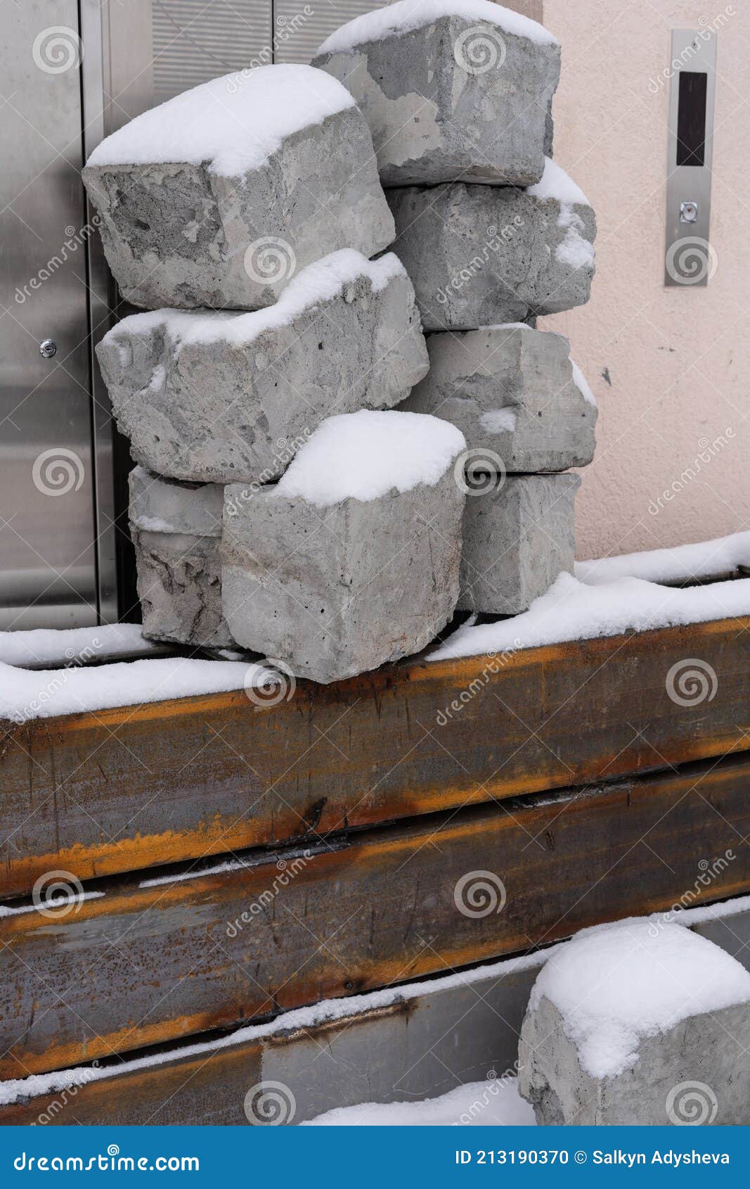 Stack of Concrete Blocks, Construction Site Against a Blue Sky Stock ...