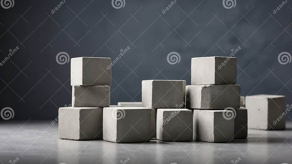 A Stack of Concrete Blocks on Grey Background. Stock Photo - Image of ...
