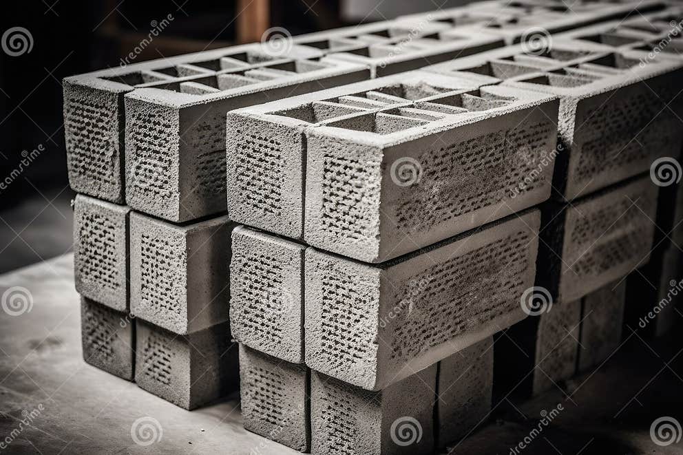 Stack of Concrete Blocks, with Their Interlocking Design. Generative AI ...
