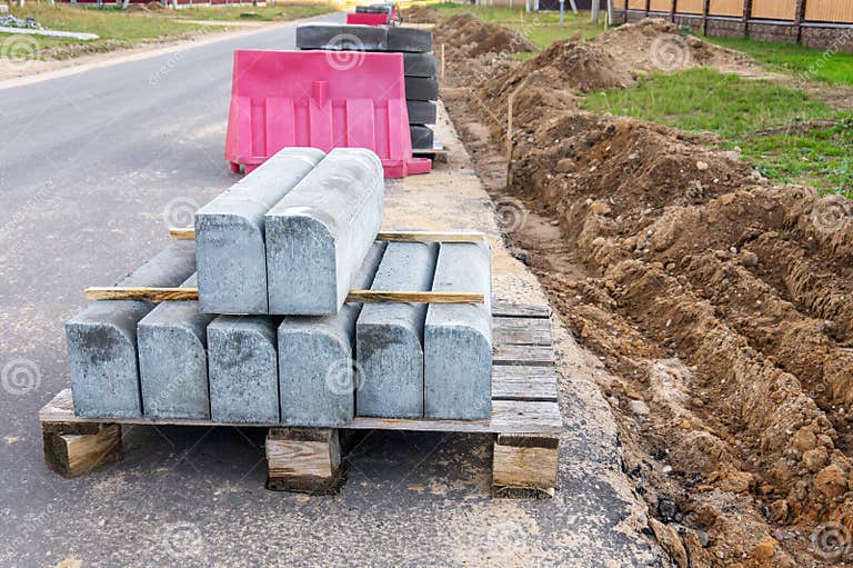 Stack of Concrete Curb Stone Stock Image - Image of material ...