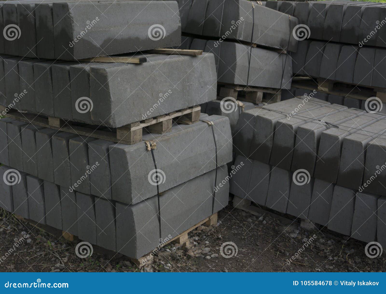 Stack of Concrete Curbstone. Construction Process Stock Photo - Image ...