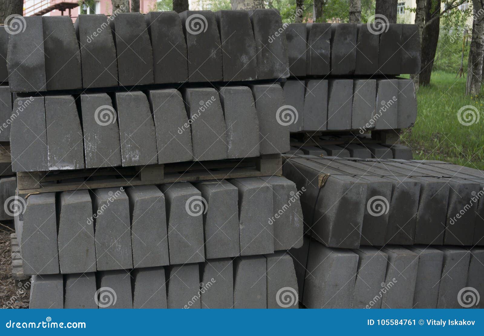 Stack of Concrete Curbstone. Construction Process Stock Image - Image ...
