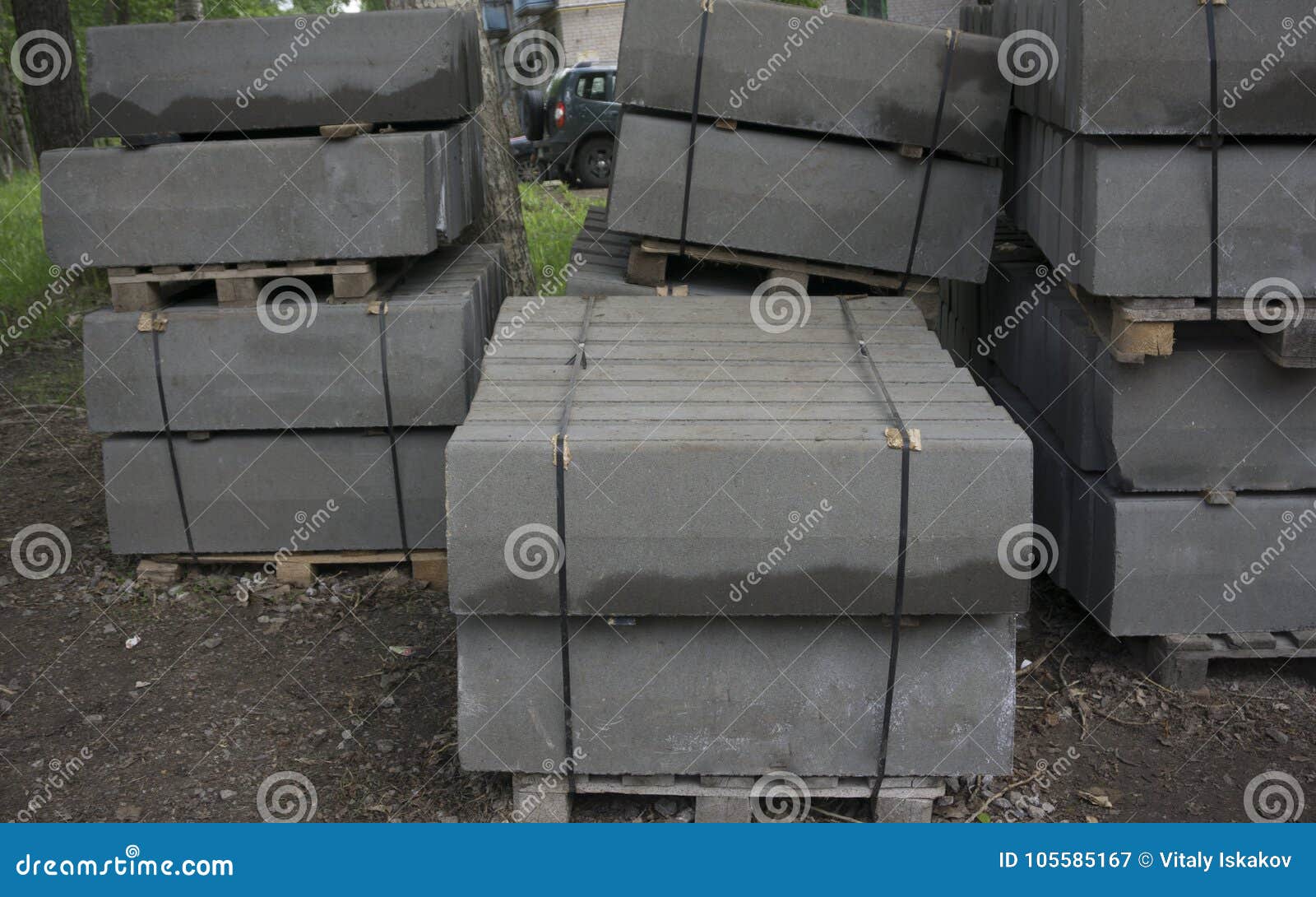 Stack of Concrete Curbstone. Construction Process Stock Image - Image ...