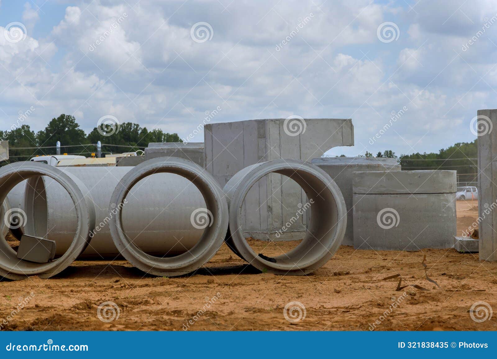 Stack of Concrete Drainage Wells Prior To Installation on a ...