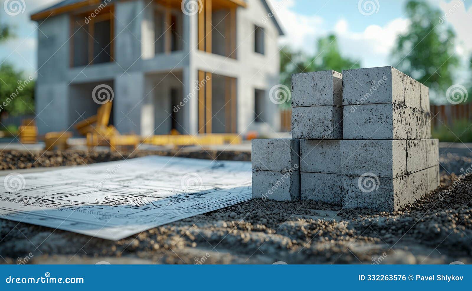 Stack of Concrete Foundation Blocks with Price Tags Attached. Partially ...