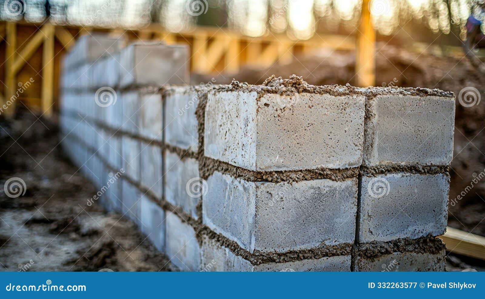 Stack of Concrete Foundation Blocks with Price Tags Attached. Partially ...