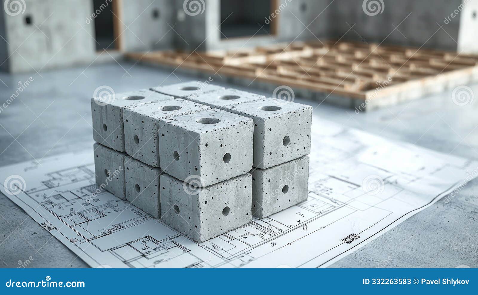 Stack of Concrete Foundation Blocks with Price Tags Attached. Partially ...