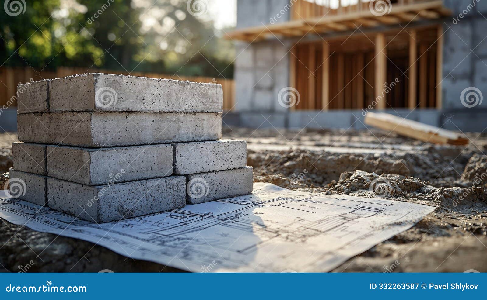 Stack of Concrete Foundation Blocks with Price Tags Attached. Partially ...