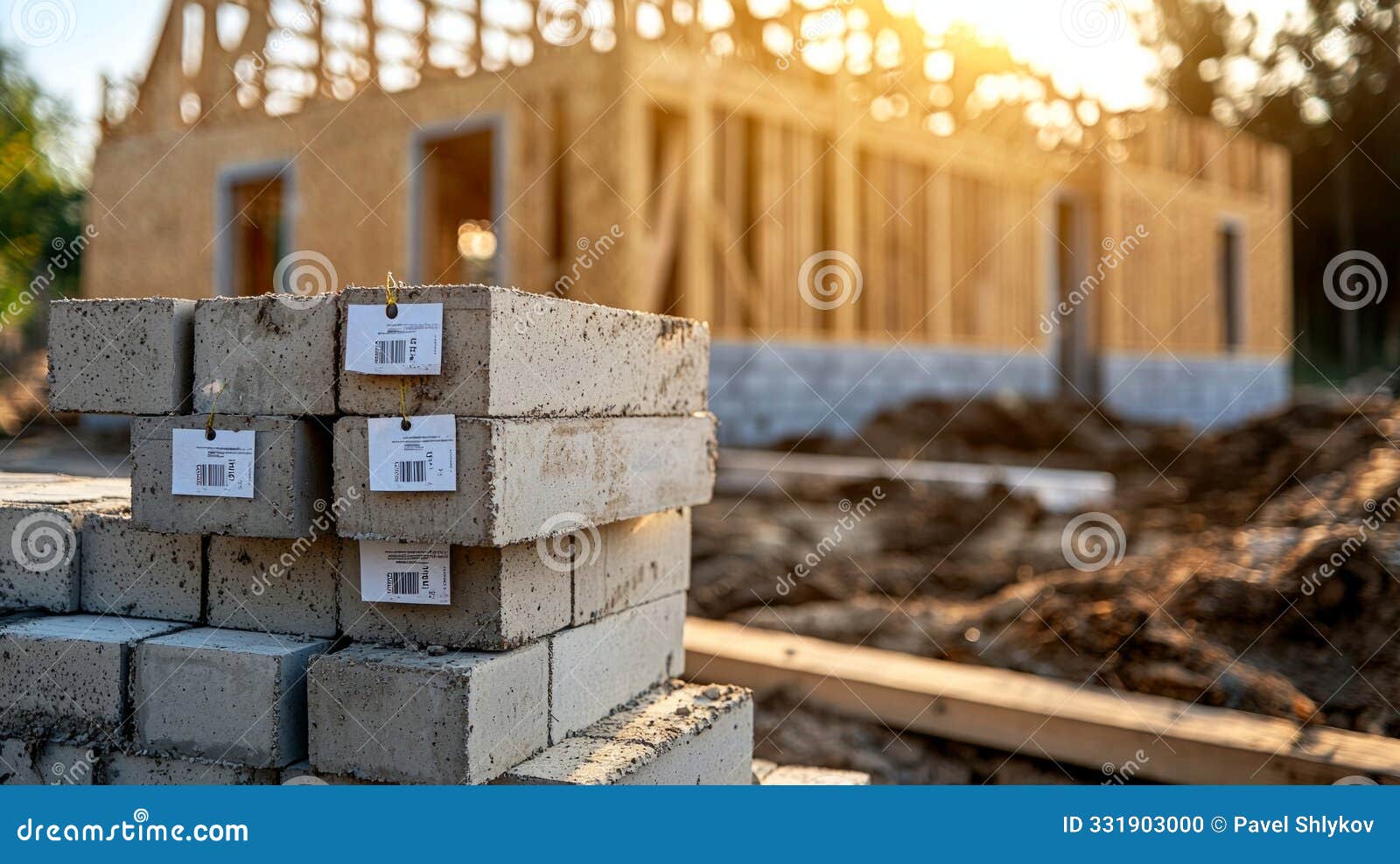 Stack of Concrete Foundation Blocks with Price Tags Attached. Partially ...