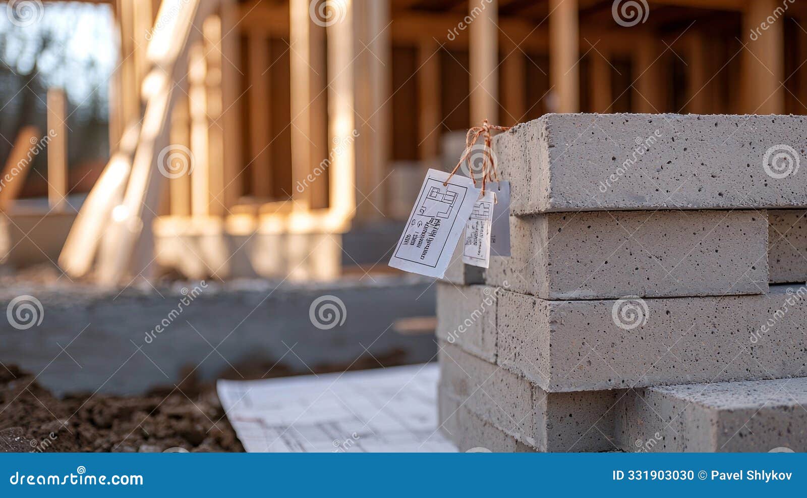 Stack of Concrete Foundation Blocks with Price Tags Attached. Partially ...
