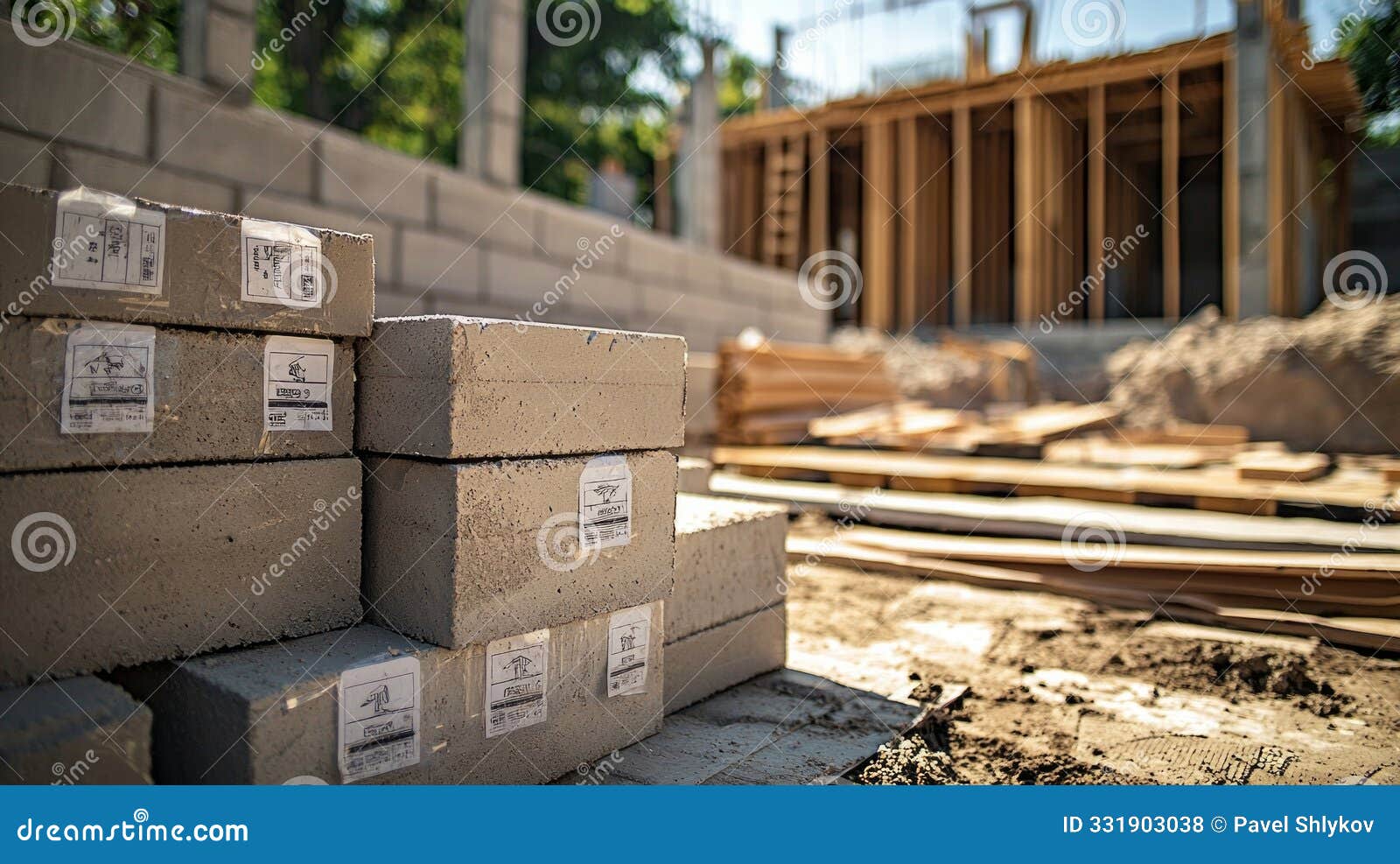 Stack of Concrete Foundation Blocks with Price Tags Attached. Partially ...