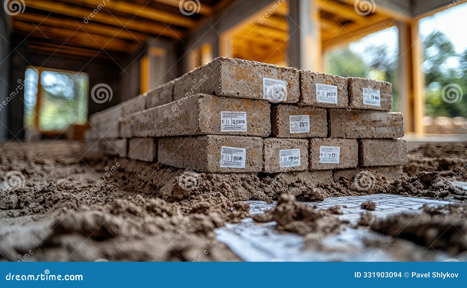 Stack of Concrete Foundation Blocks with Price Tags Attached. Partially ...