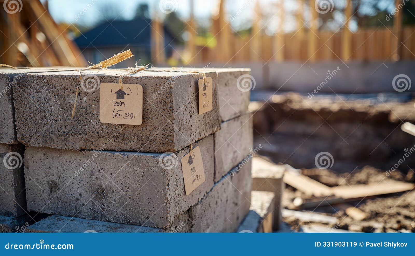 Stack of Concrete Foundation Blocks with Price Tags Attached. Partially ...