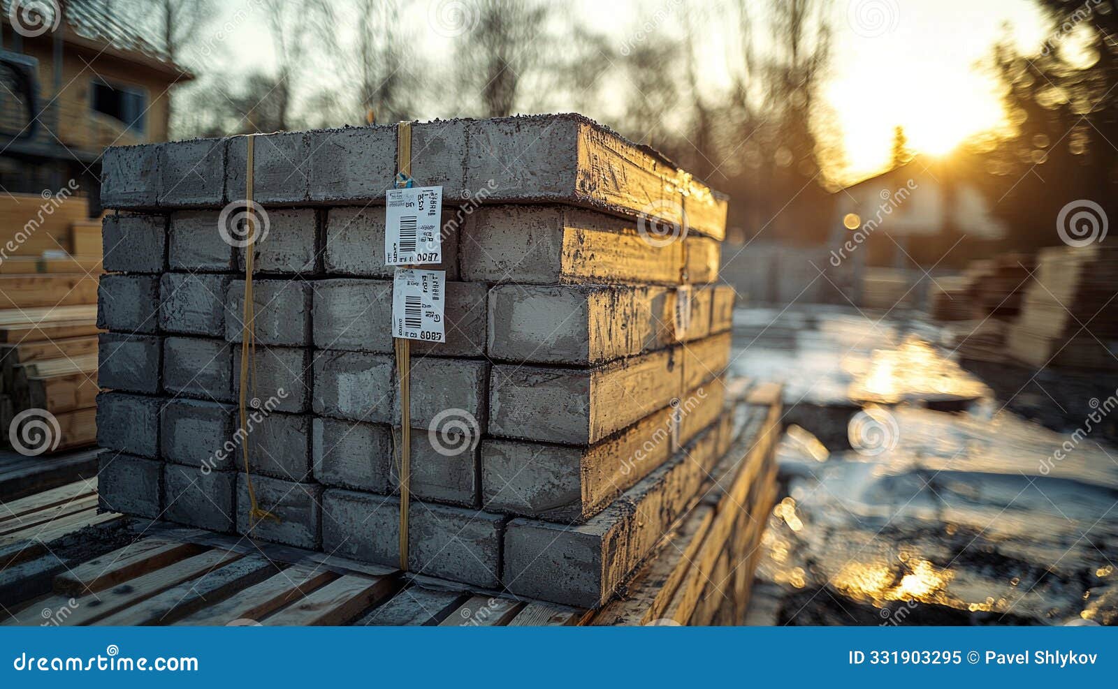 Stack of Concrete Foundation Blocks with Price Tags Attached. Partially ...