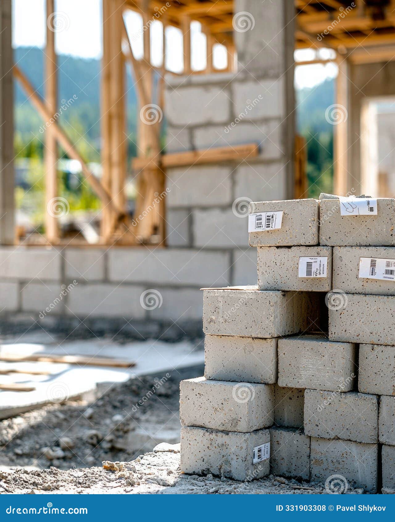 Stack of Concrete Foundation Blocks with Price Tags Attached. Partially ...