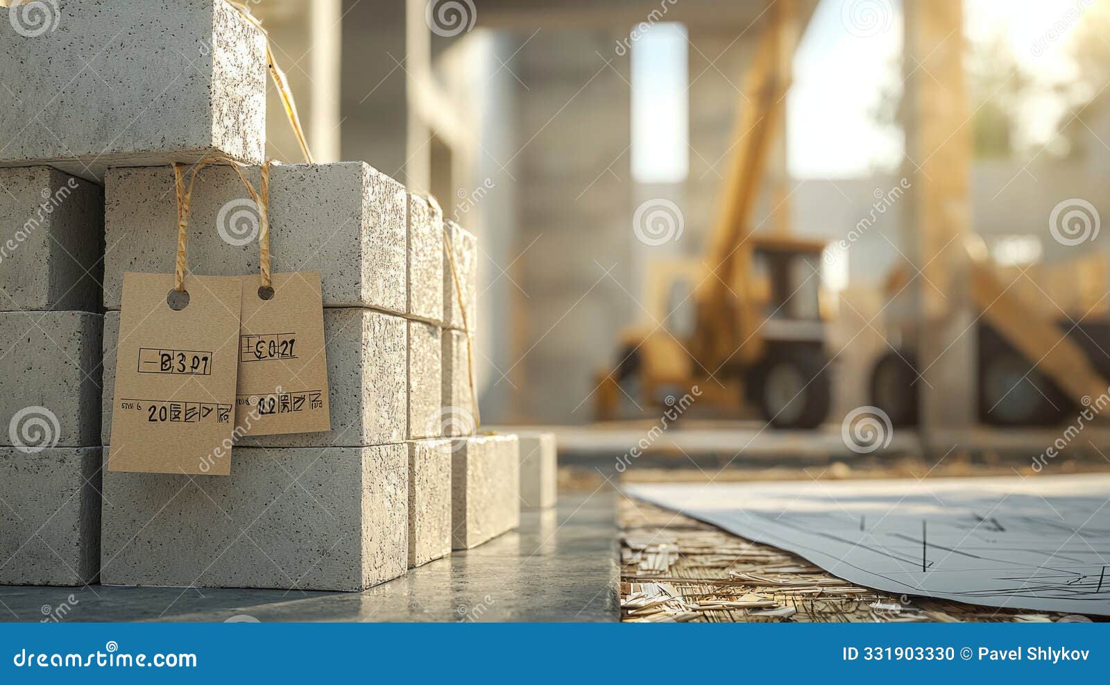 Stack of Concrete Foundation Blocks with Price Tags Attached. Partially ...