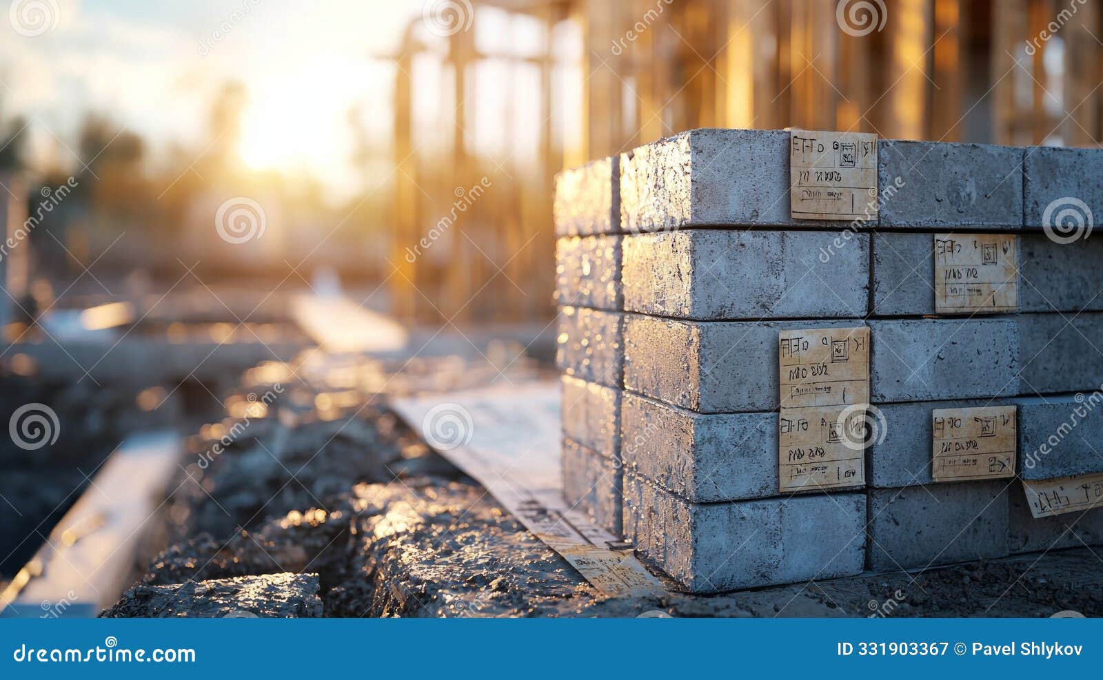 Stack of Concrete Foundation Blocks with Price Tags Attached. Partially ...